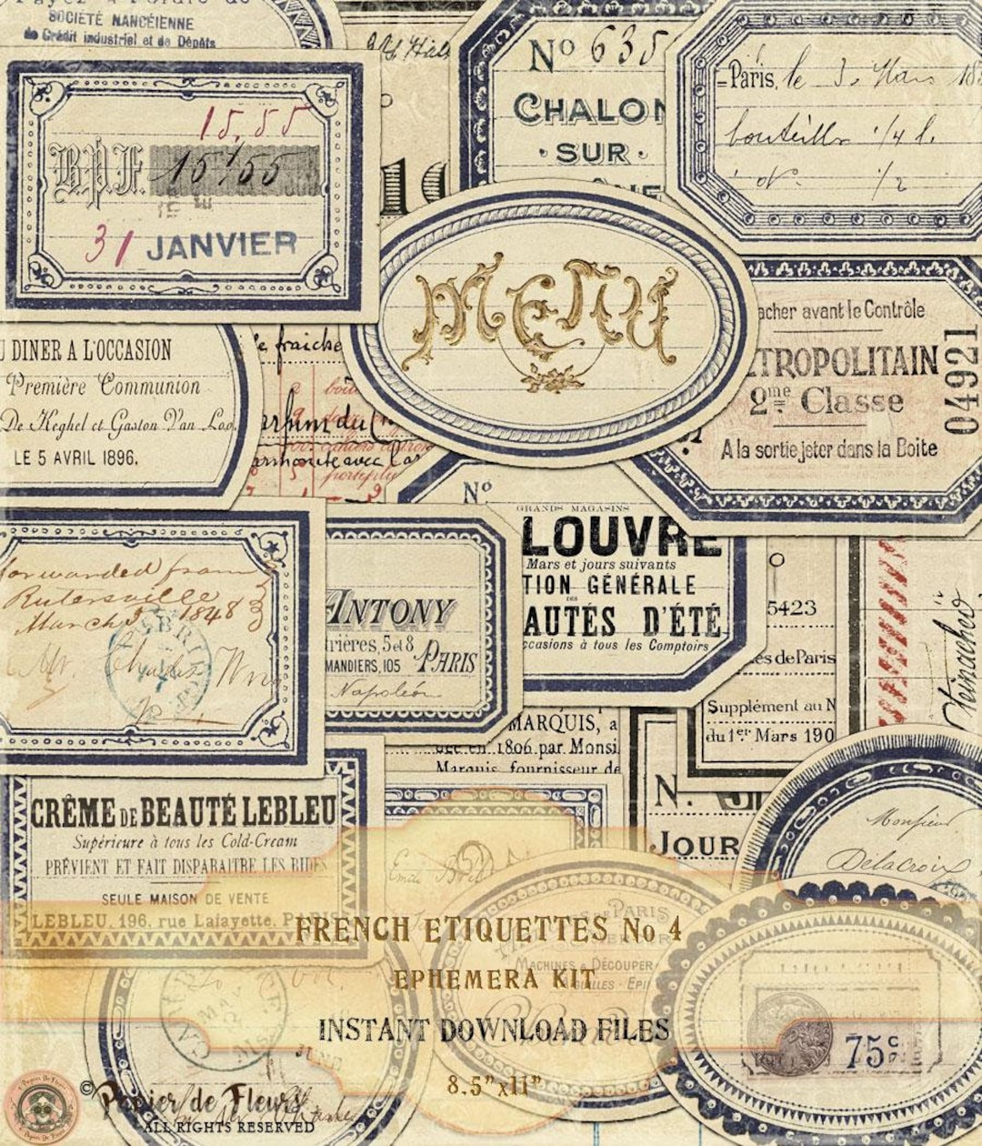 French Etiquettes, French Blue & Red Signs No 4, Vintage French Labels ...