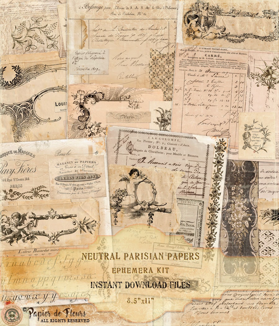Neutral Parisian Papers, French Receipt Papers, French Ornamental Junk ...