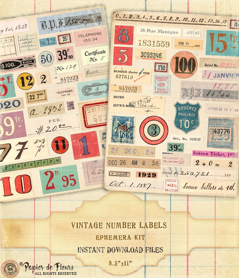Vintage Number Ephemera Labels, Collage Sheet (digital Download) - Etsy