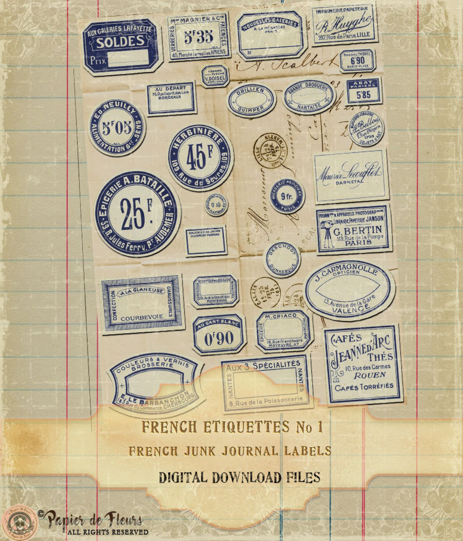 French Etiquettes, French Blue & Red Signs, Vintage French Labels, Junk ...