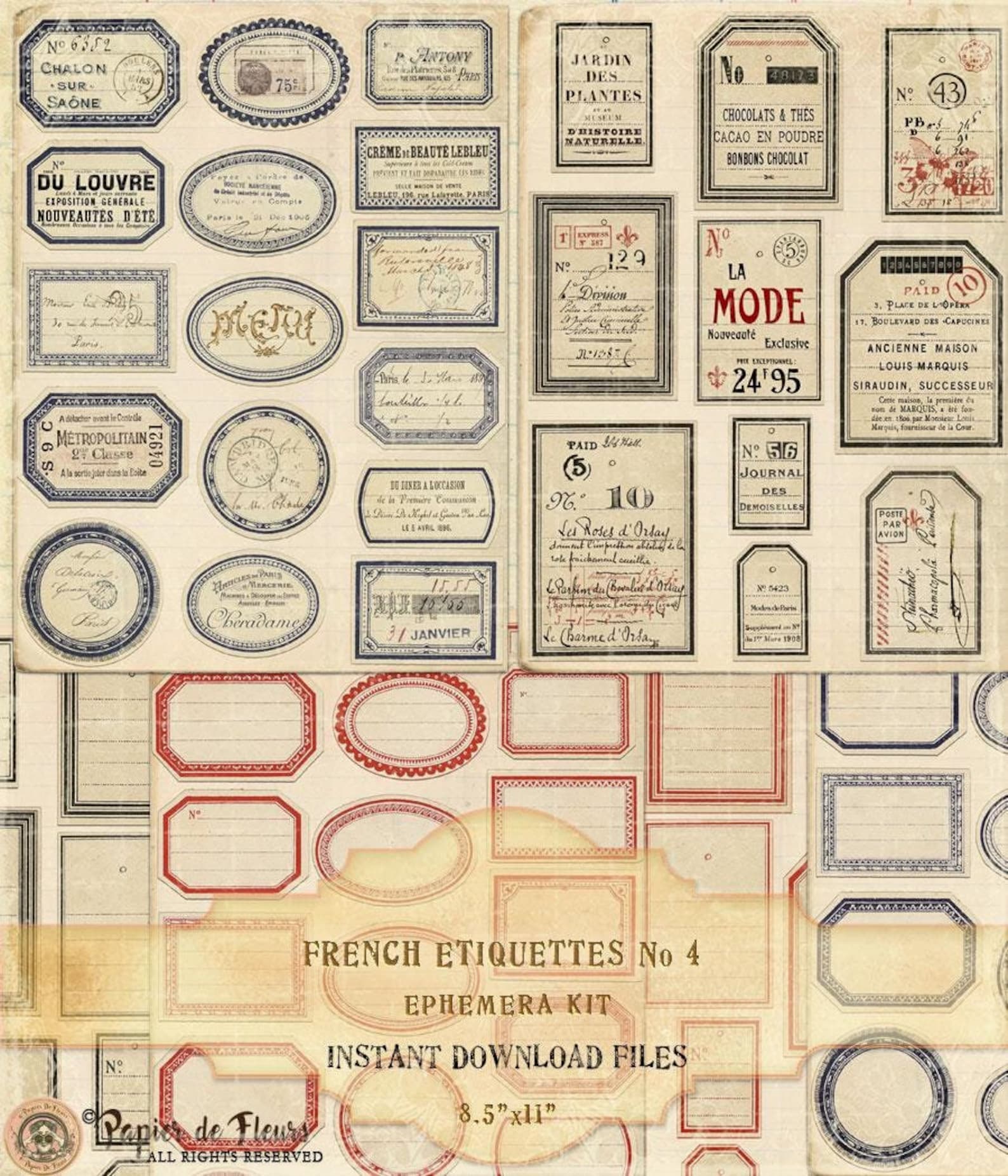 French Etiquettes, French Blue & Red Signs No 4, Vintage French Labels ...