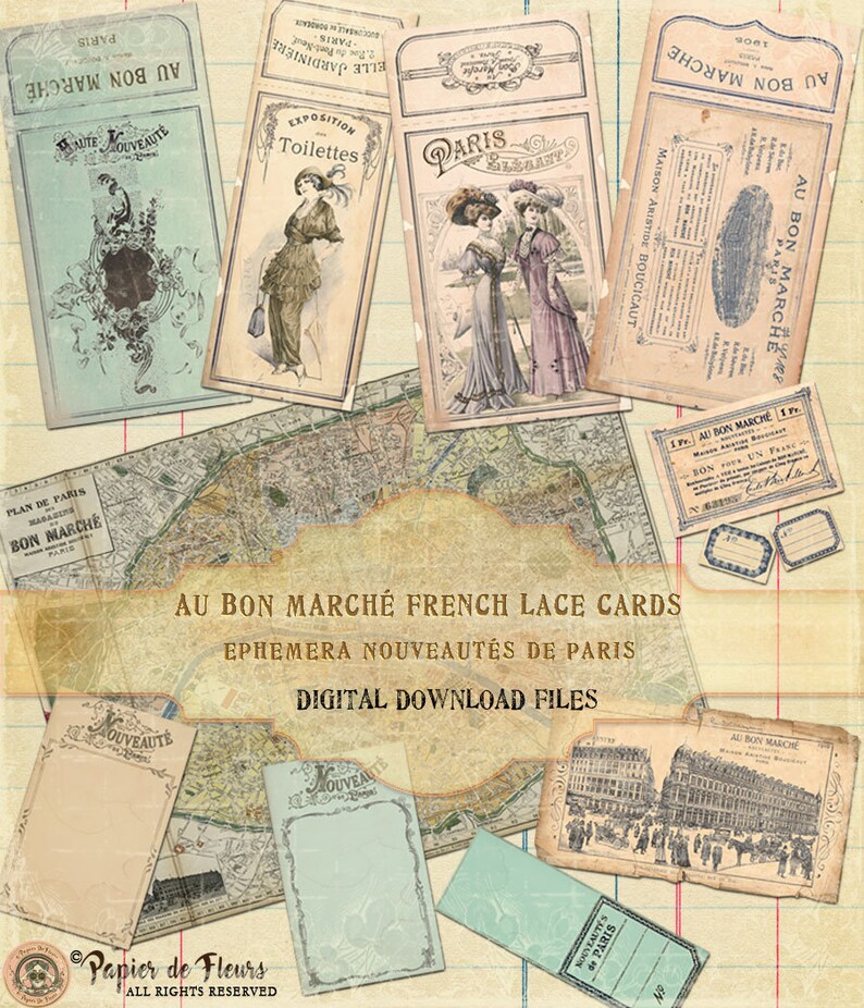 Vintage French Ephemera: Au Bon Marche Lace Cards (digital Download) - Etsy