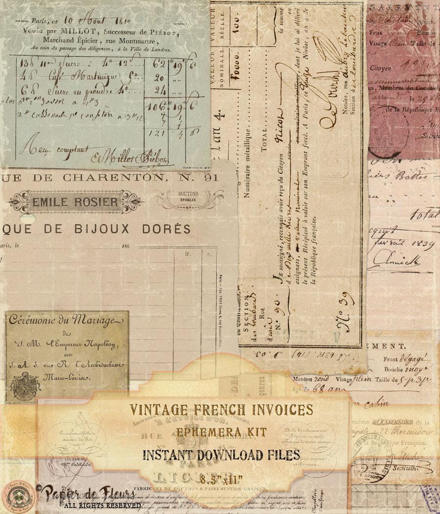 Vintage French Old Invoices & Receipts, French Bureau Papers, French ...