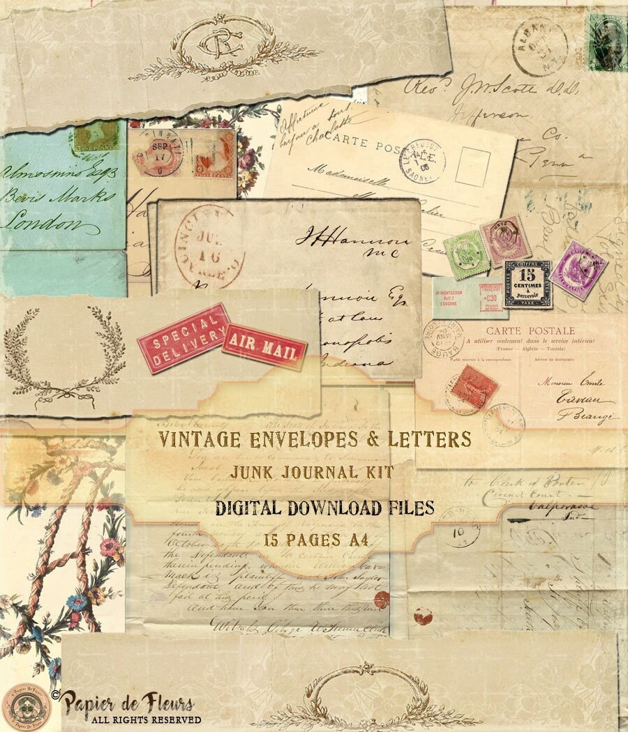 Fancy Script Junk Journal Vintage Envelopes & Handwritting Letters, Old ...
