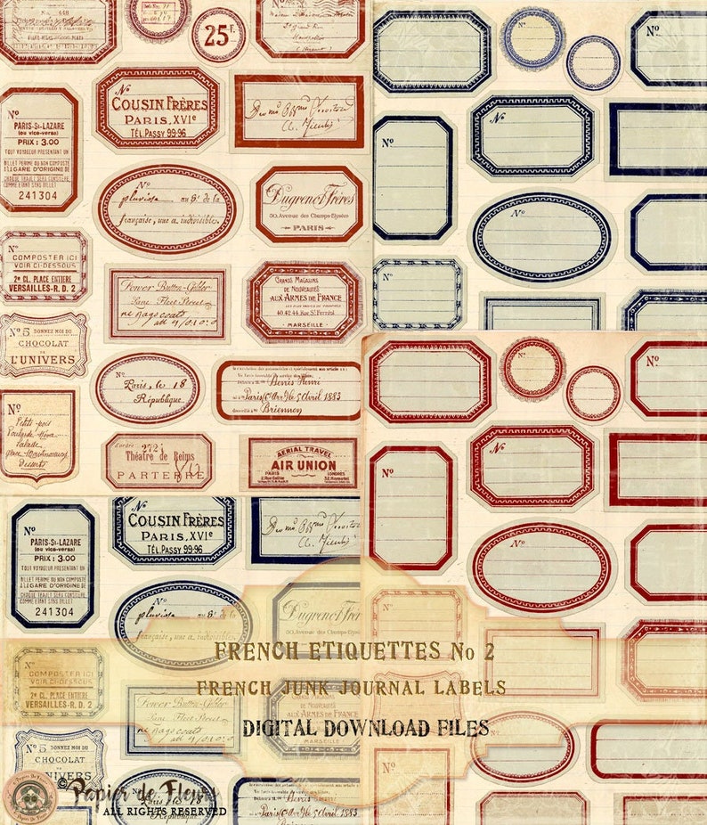 French Etiquettes, French Blue & Red Signs No 2, Vintage French Labels ...