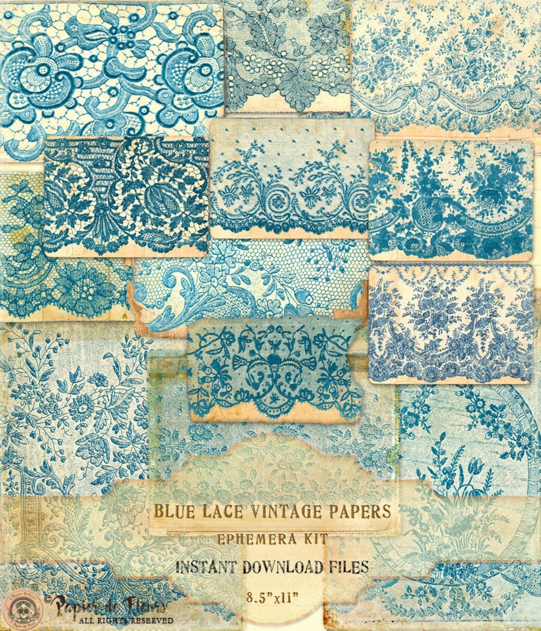 Blue Lace Papers, Haberdashery Specimen Papers, French Blue Papers ...