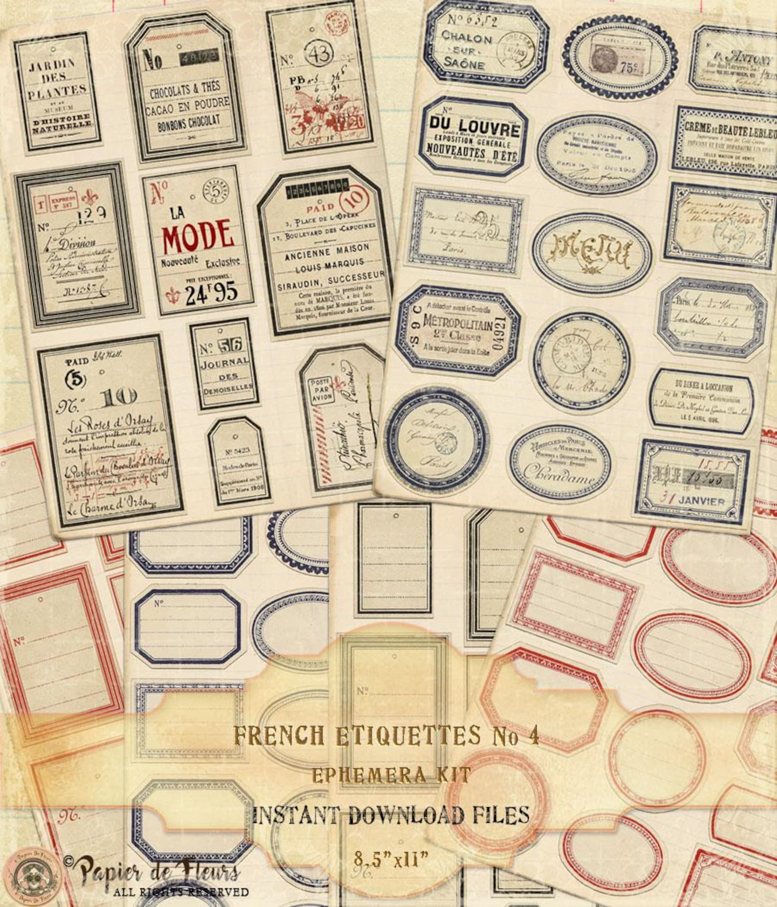French Etiquettes, French Blue & Red Signs No 4, Vintage French Labels ...