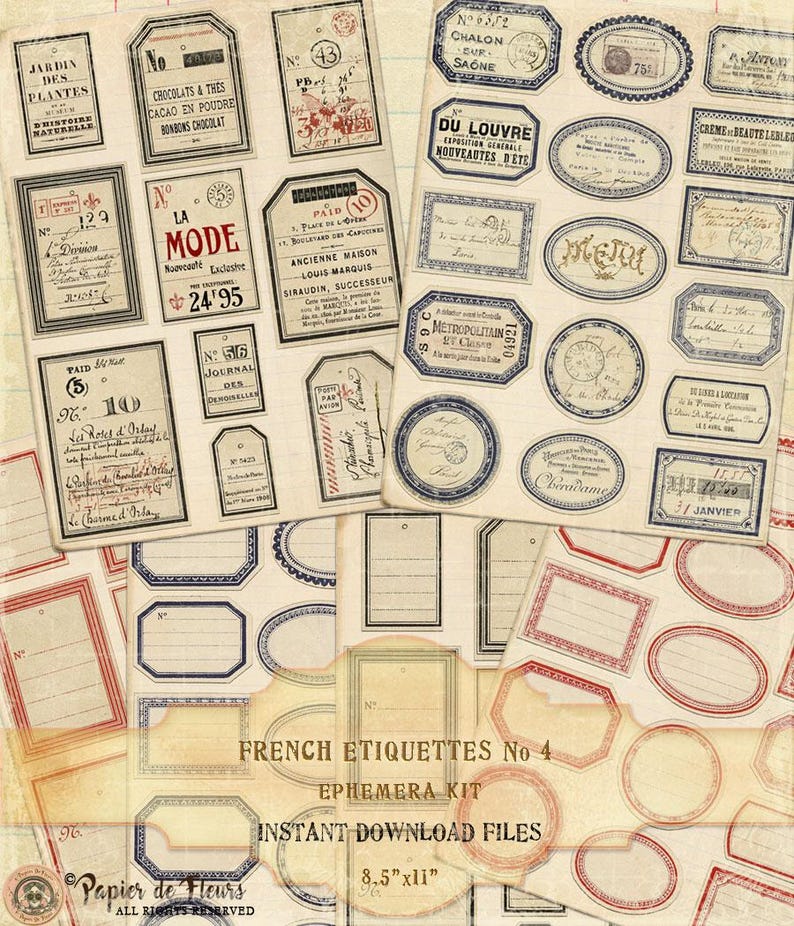 French Etiquettes, French Blue & Red Signs No 4, Vintage French Labels ...