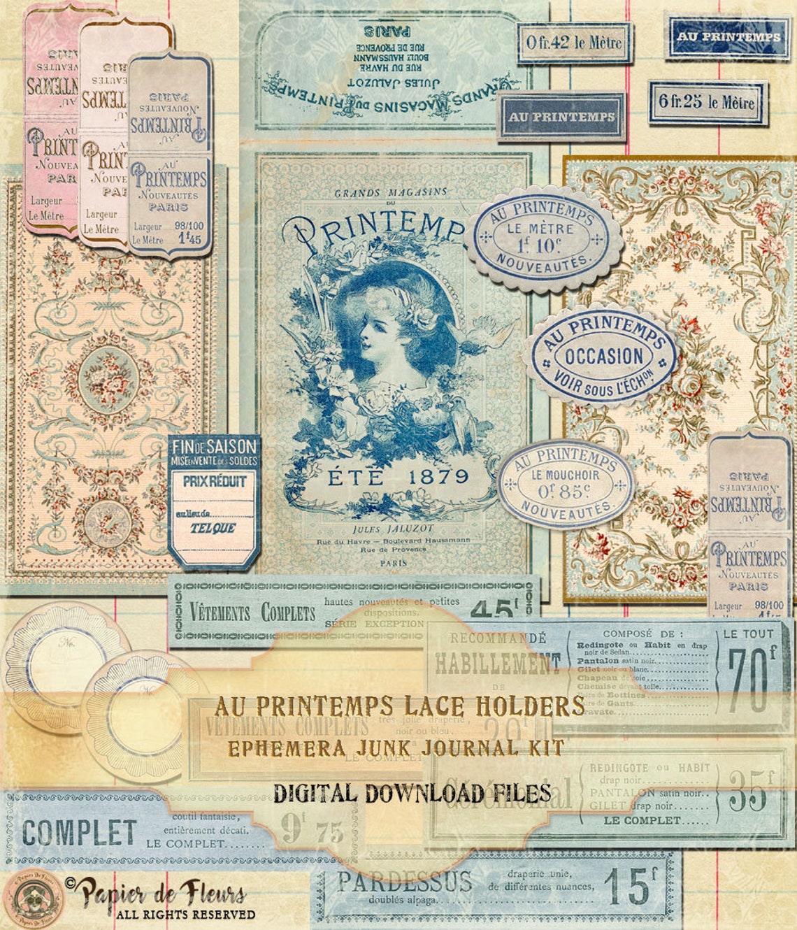 Vintage French Haberdashery, AU PRINTEMPS French Ephemera Lace Holders ...