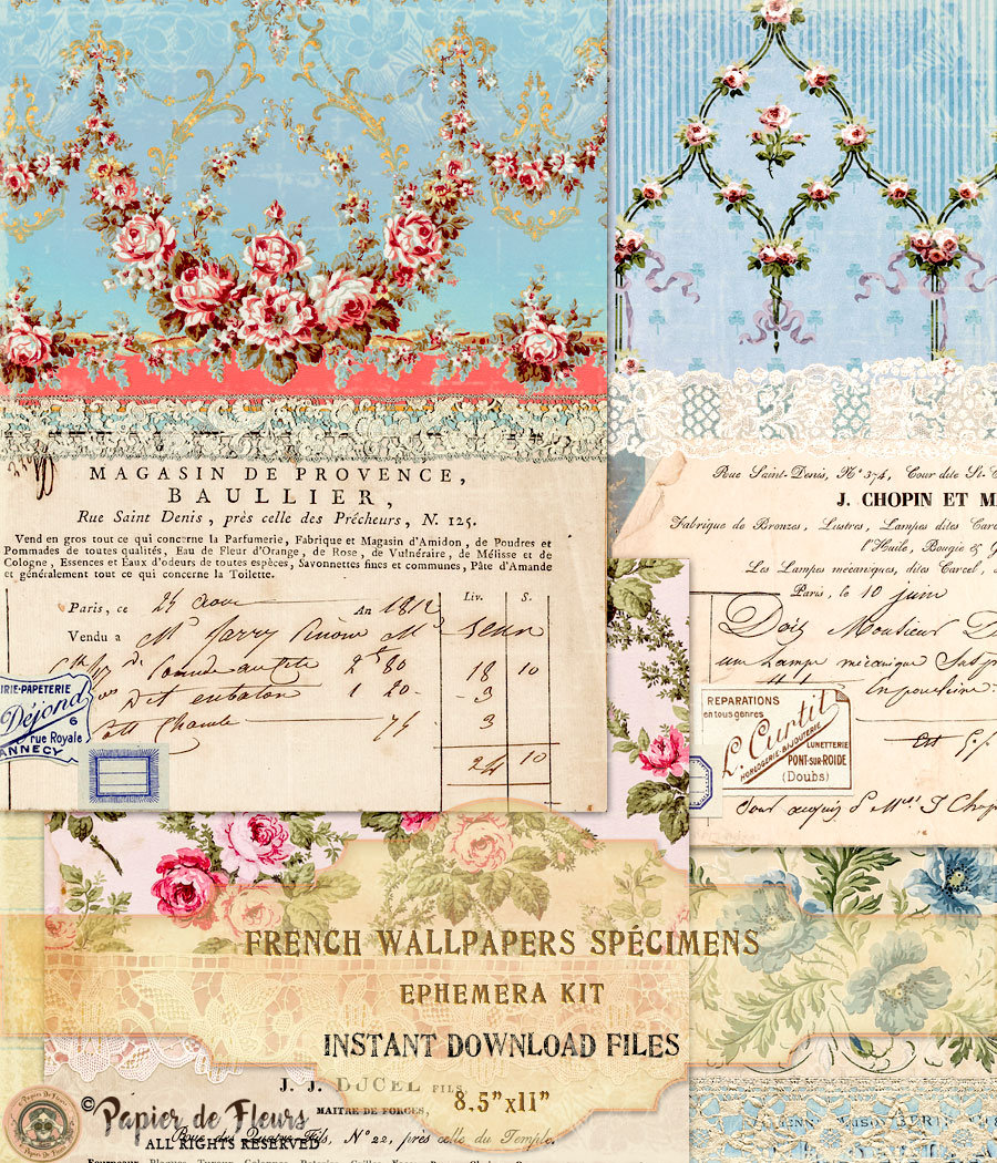 French Wallpapers Spécimens Ephemera Kit, Antique Rose Wallpapers ...