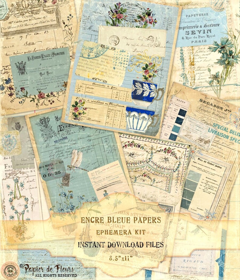French Blue Papers Vintage Collection, Encre Bleue Papier, French Blue ...