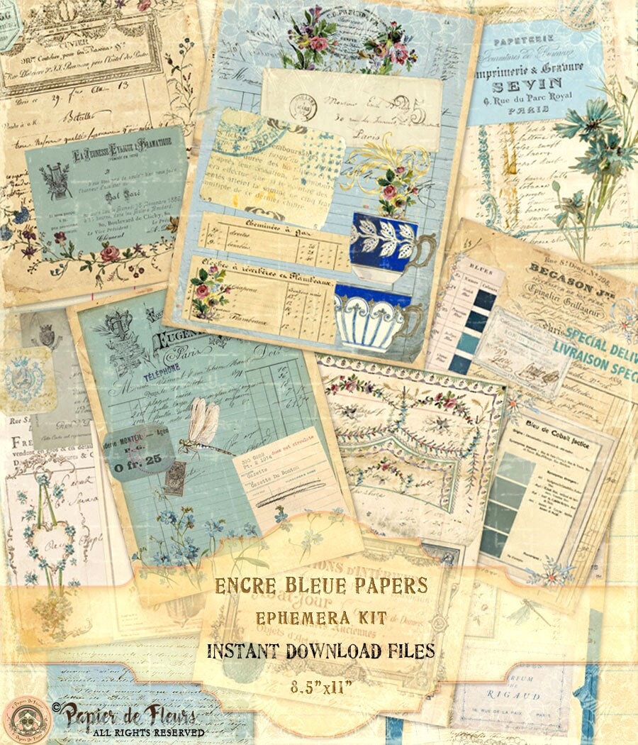 French Blue Papers Vintage Collection, Encre Bleue Papier, French Blue ...