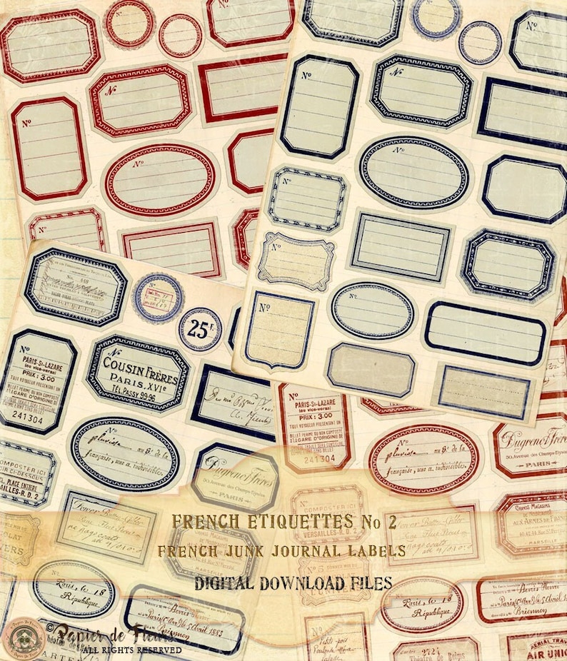 French Etiquettes, French Blue & Red Signs No 2, Vintage French Labels ...