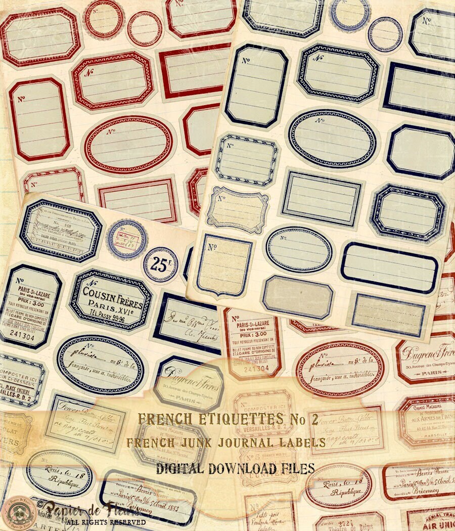 French Etiquettes, French Blue & Red Signs No 2, Vintage French Labels ...