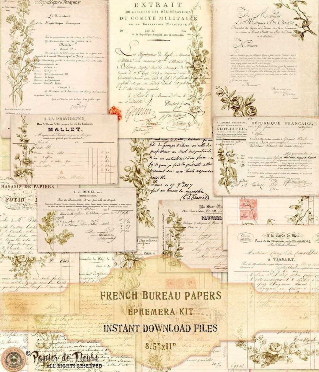 French Bureau Papers, French Antique Papers, French Botanical ...