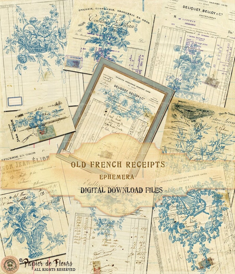 Vintage French Ephemera: Printable Receipts, Invoices (digital Collage ...