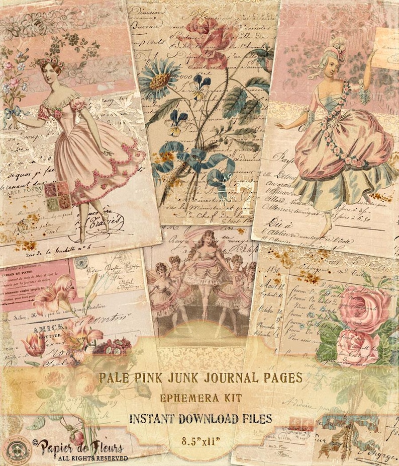 Pale Pink Ephemera Kit, Antique Roses & Flowers, Dusky Pinks Kit ...