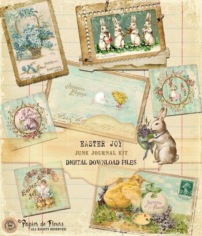 Easter Joy Junk Journal Vintage Kit, Vintage Easter Cards, Tags, Labels ...