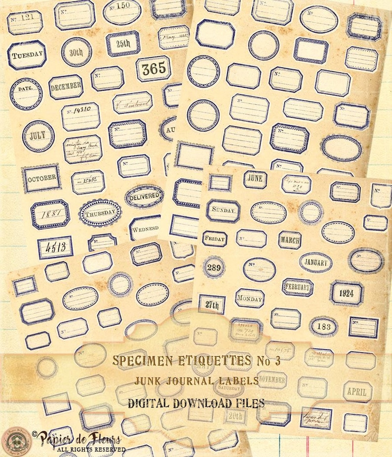 Specimen Etiquettes, Vintage Specimen Labels, Blue Signs No 3, Junk ...