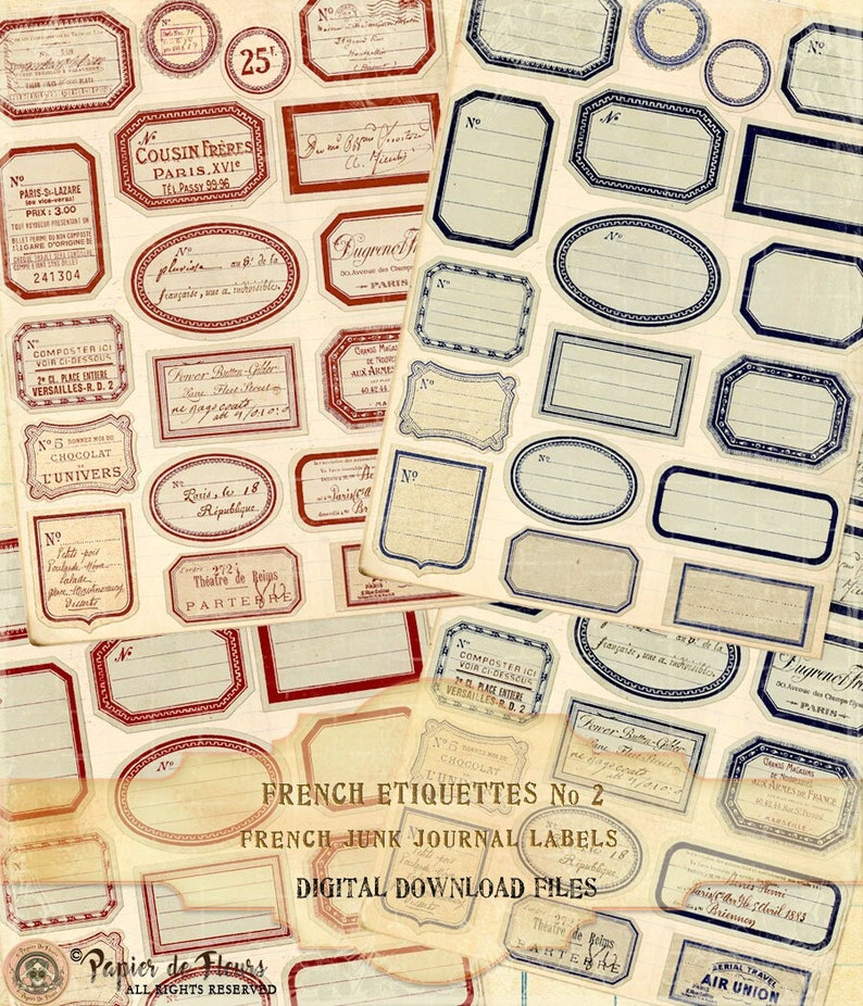 French Etiquettes, French Blue & Red Signs No 2, Vintage French Labels ...