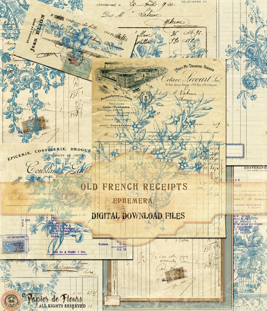 Vintage French Ephemera: Printable Receipts, Invoices (digital Collage ...