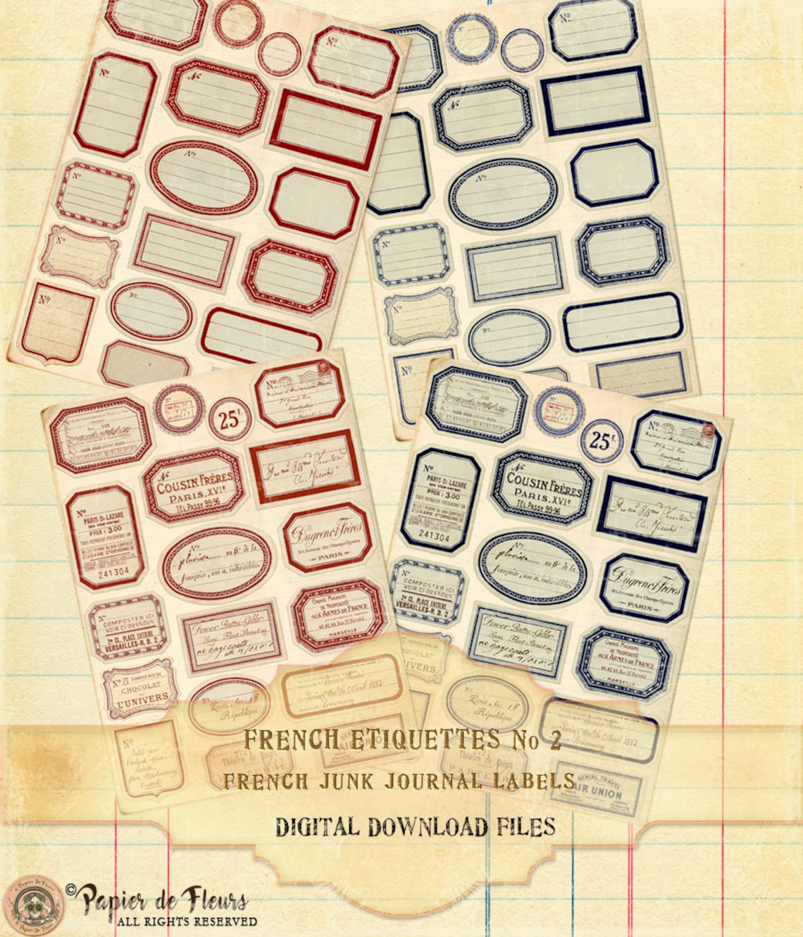 French Etiquettes, French Blue & Red Signs No 2, Vintage French Labels ...