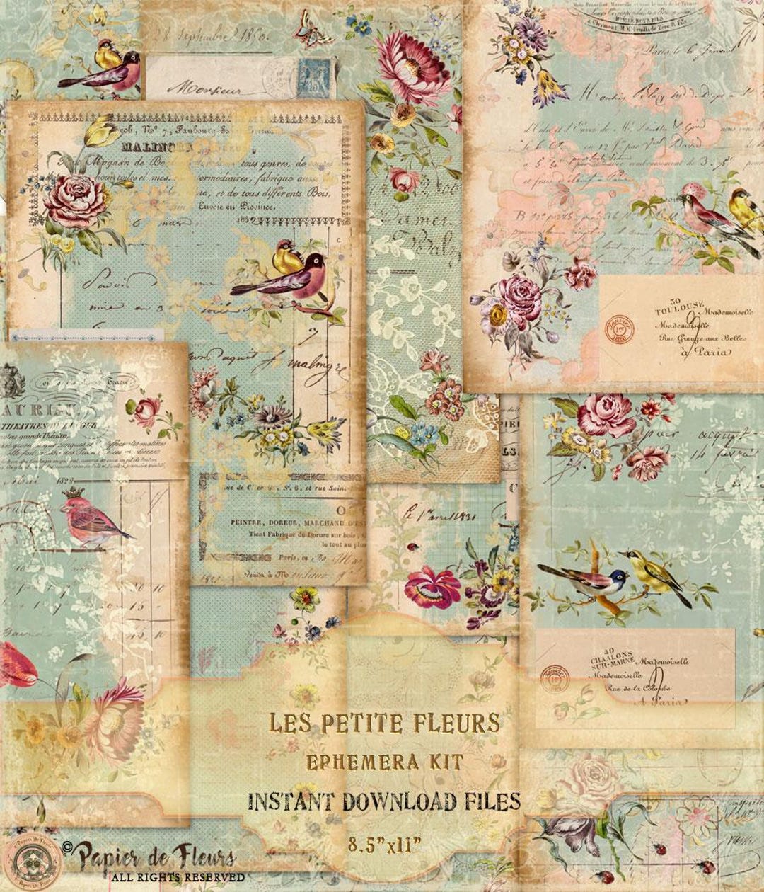 Vintage Floral Junk Journal Kit, Les Petite Fleurs, French Ephemera ...