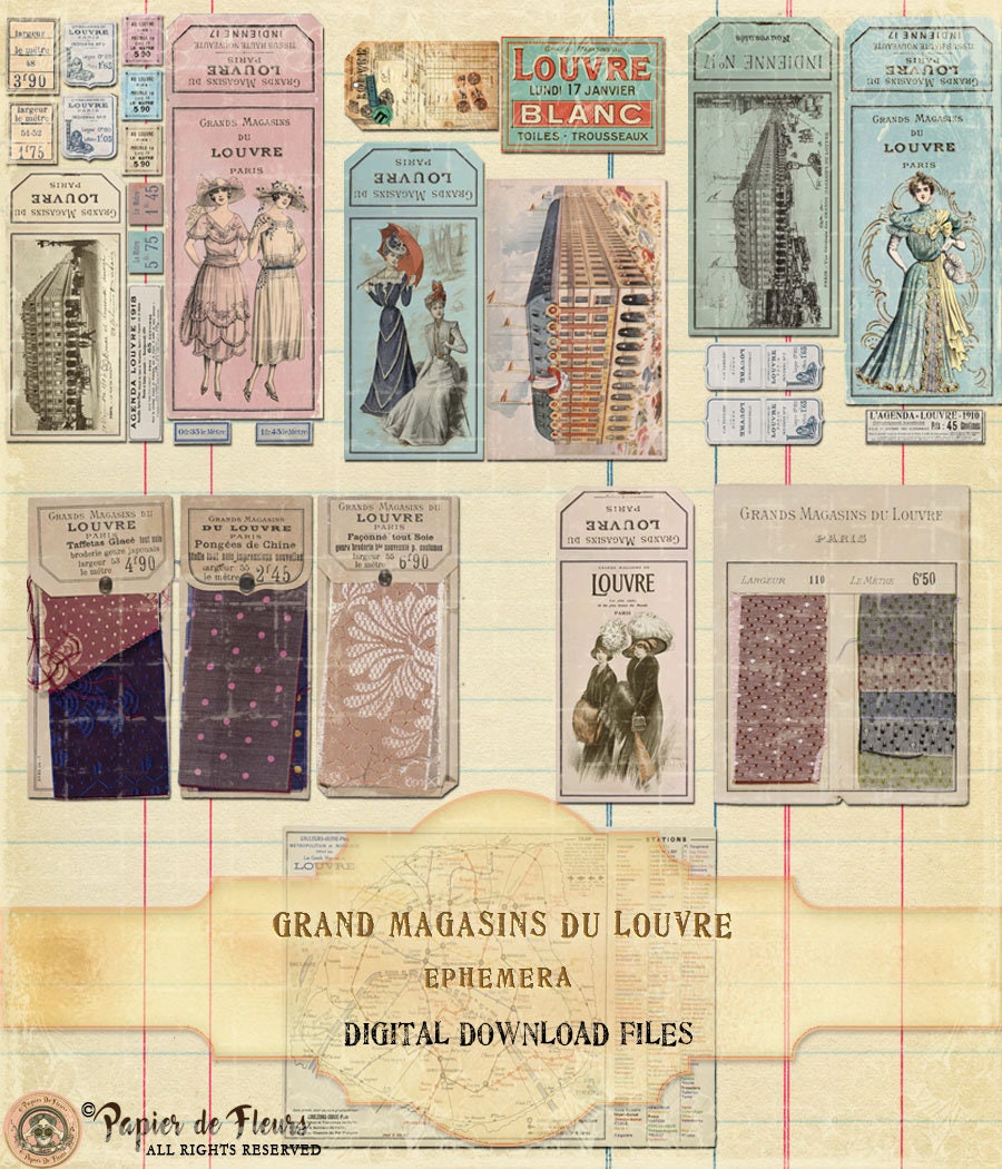 Vintage French Haberdashery, Grand Magasins Du LOUVRE French Ephemera ...