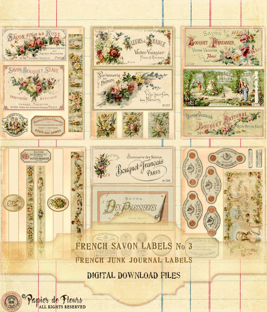 French Floral Savon Labels: Victorian Ephemera (digital Files) - Etsy