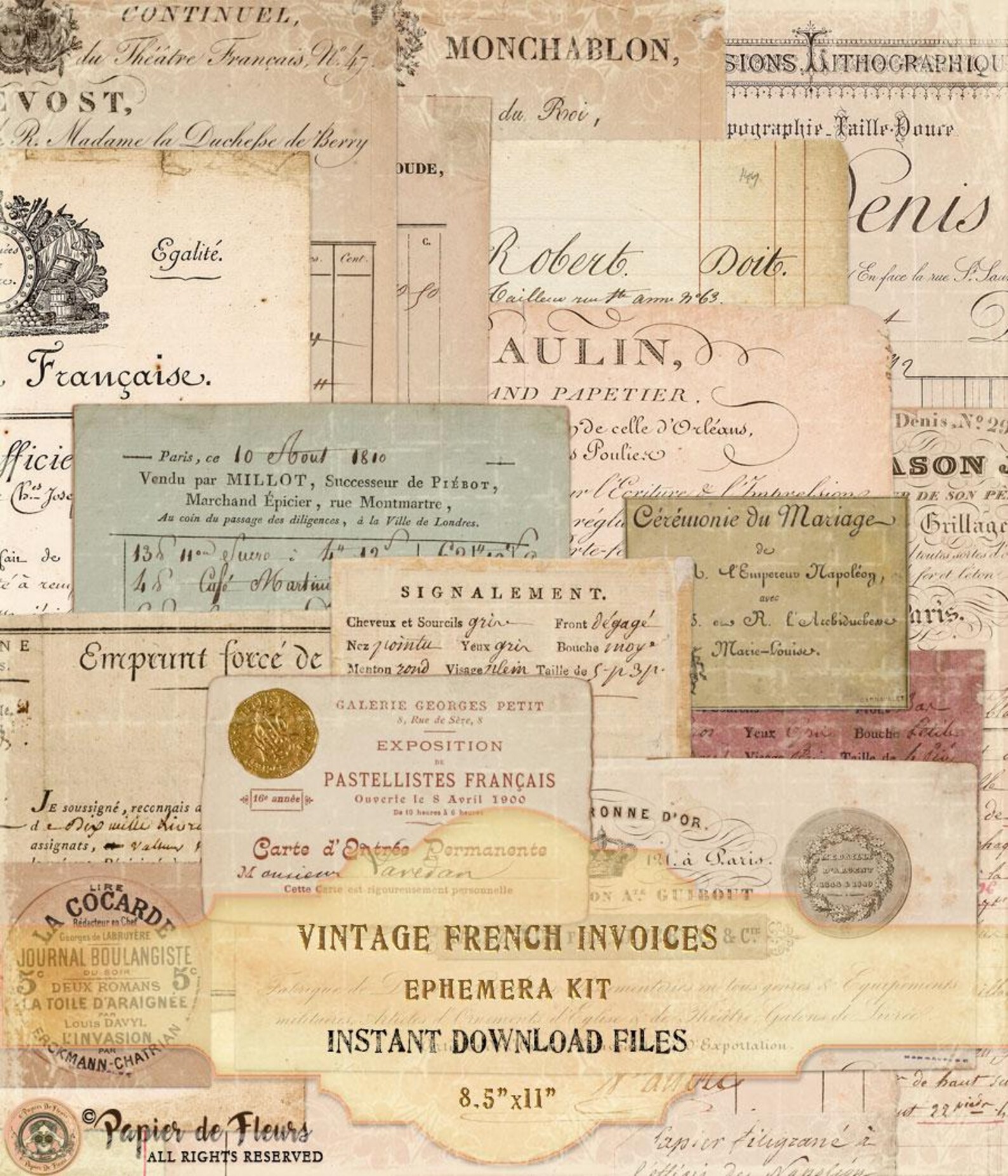 Vintage French Ephemera, Old Invoices & Receipts (digital Collage ...
