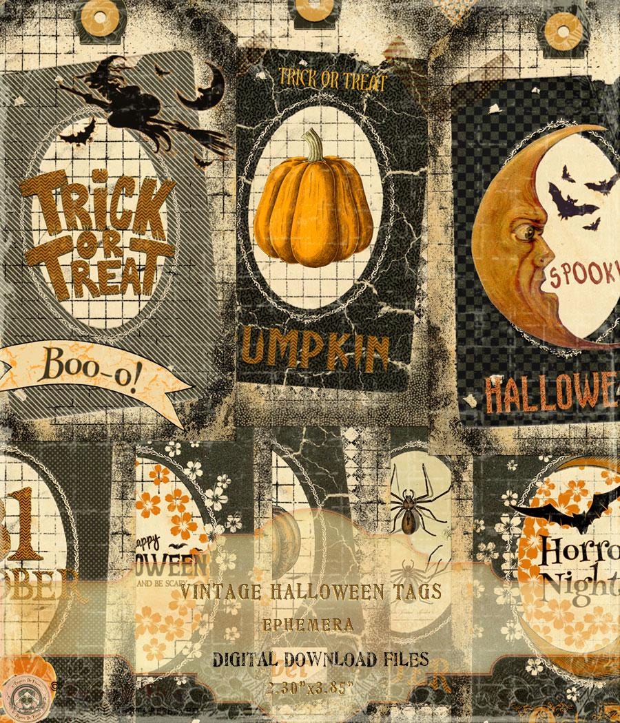 Vintage Halloween Tags, Halloween Printables, Halloween Ephemera Decor ...
