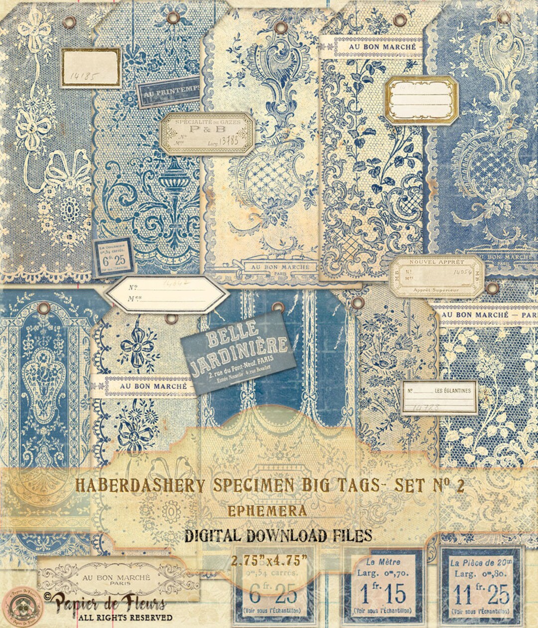French Blue Ephemera Tags, Vintage Labels (digital Download) - Etsy