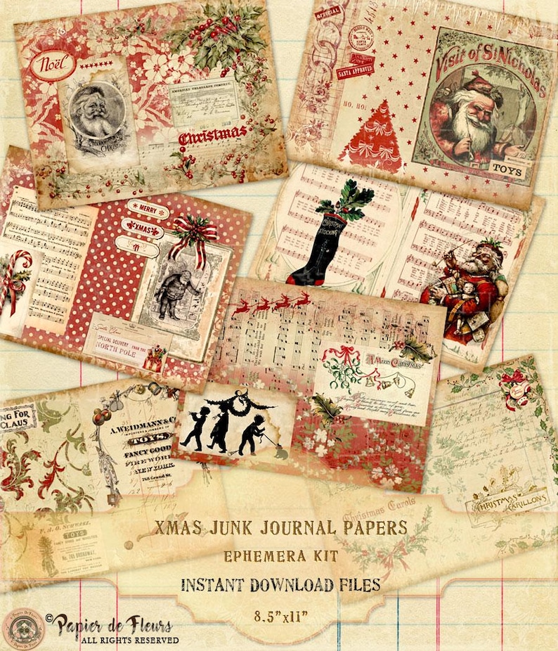 Vintage Santa Christmas Junk Journal Kit: Ephemera Papers (digital ...