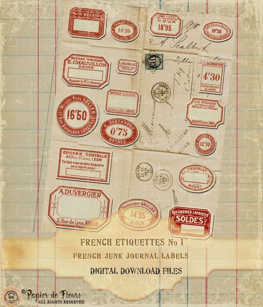 French Etiquettes, French Blue & Red Signs, Vintage French Labels, Junk ...