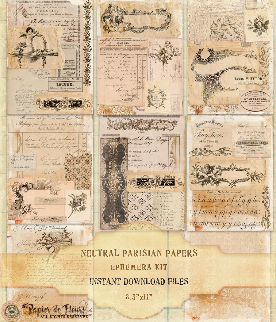Neutral Parisian Papers, French Receipt Papers, French Ornamental Junk ...