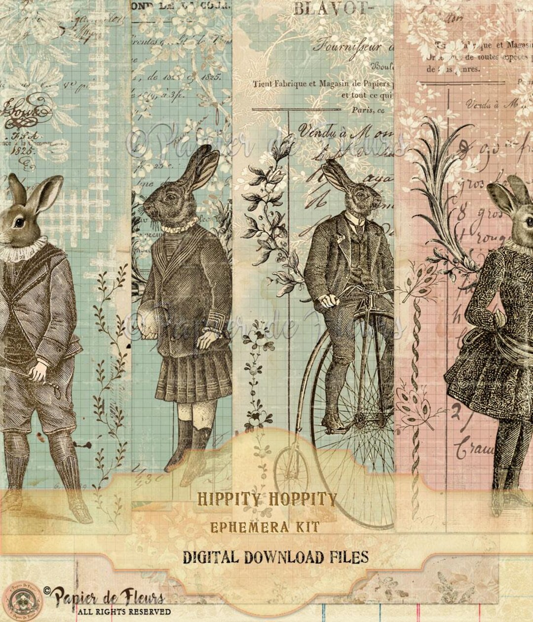 Hippity Hoppity Victorian Hares, Vintage Easter, Rabbits Ephemera Kit ...