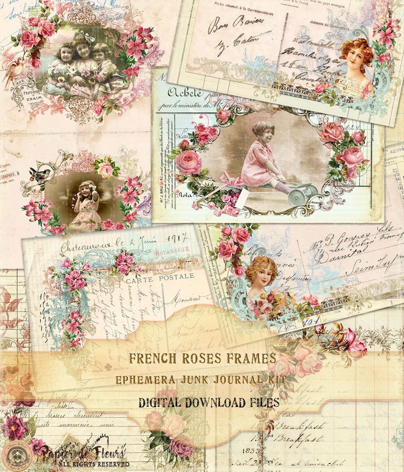 French Roses Cards, Shabby Chic Roses, Ledger Papers, Postcards ...