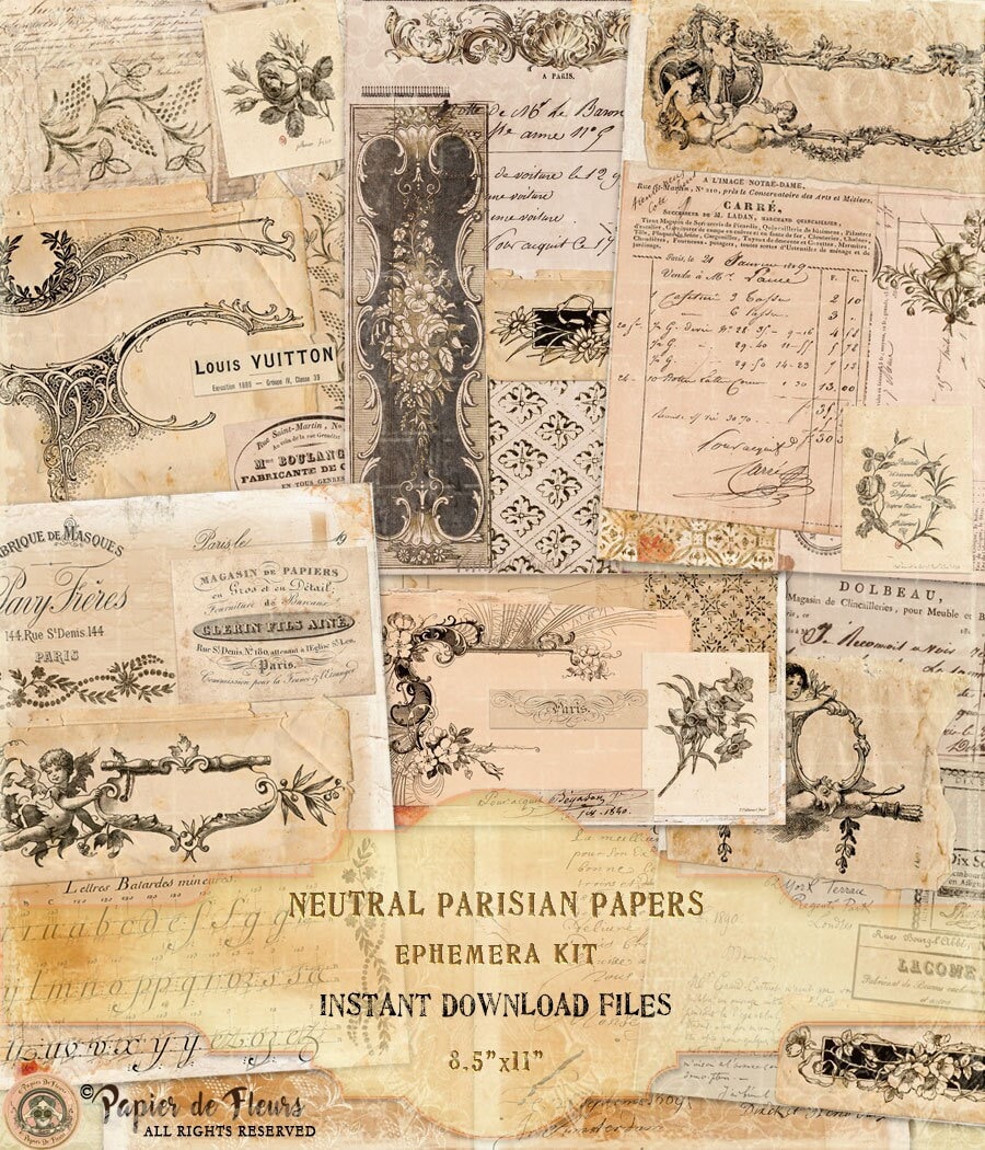Neutral Parisian Papers, French Receipt Papers, French Ornamental Junk ...