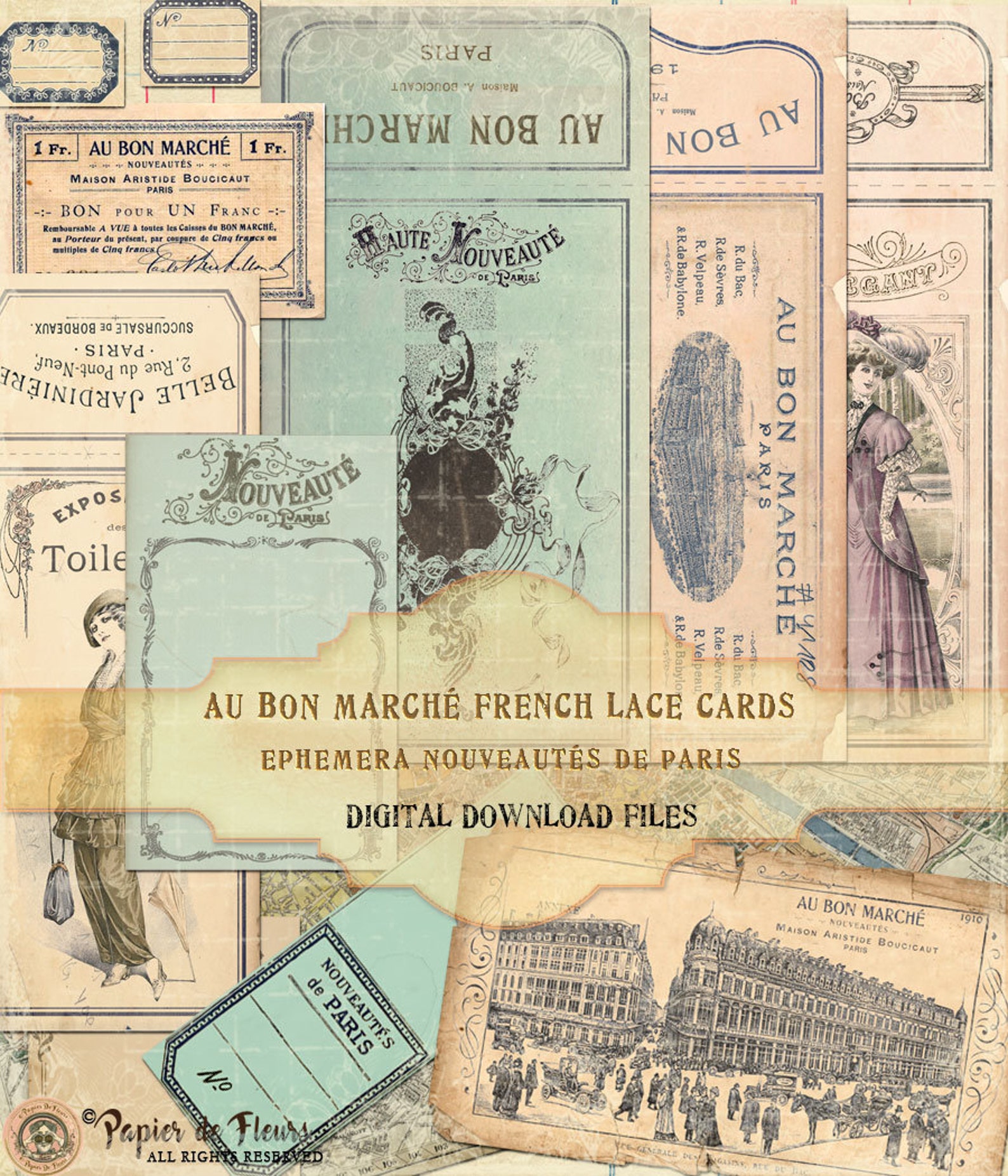 Vintage French Ephemera: Au Bon Marche Lace Cards (digital Download) - Etsy