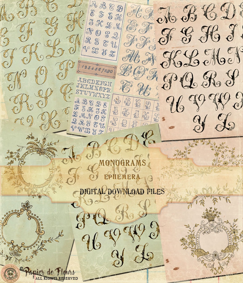 Old Style Monograms, Ephemera Initials and Scrolls for Journaling and ...