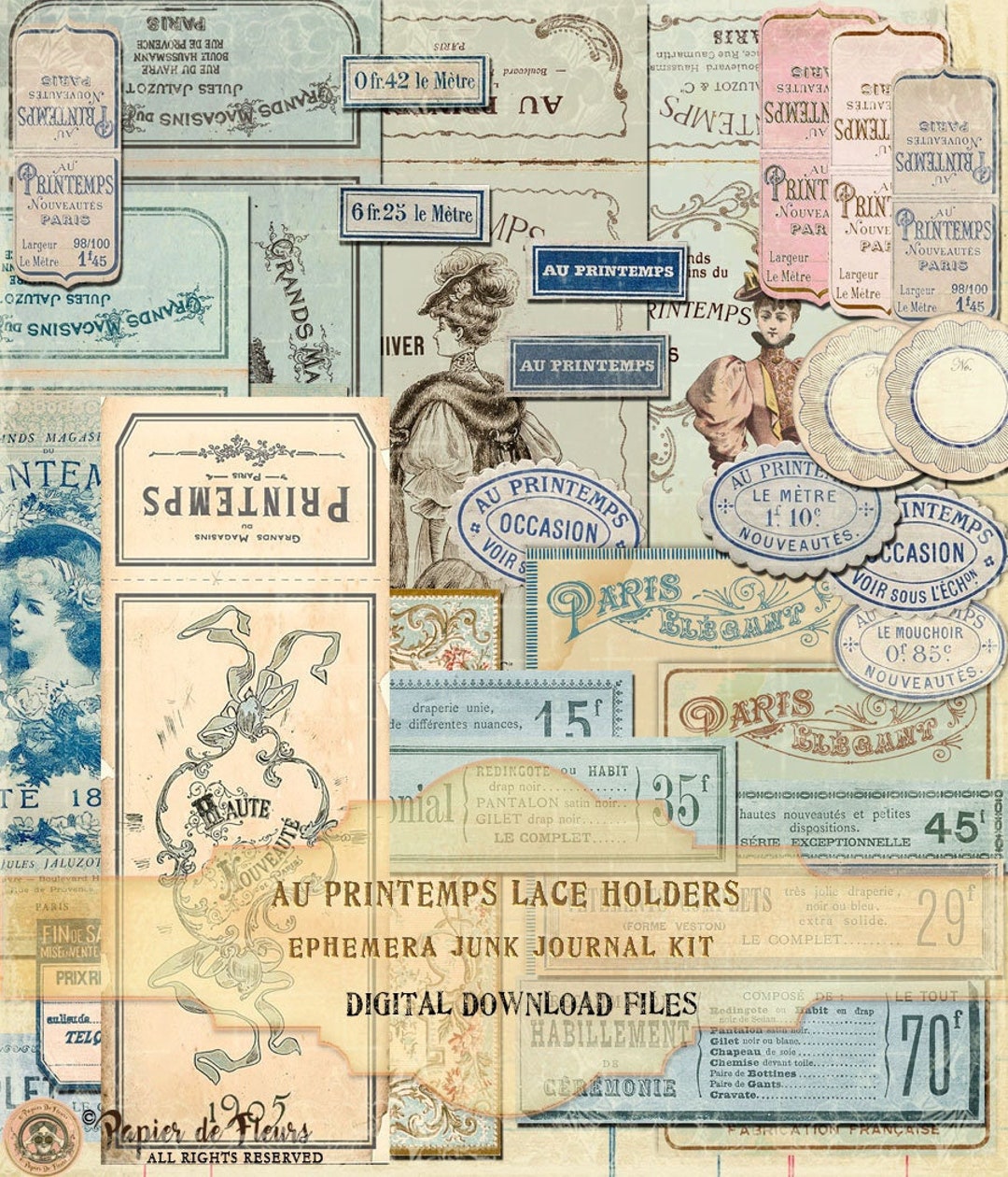 Vintage French Haberdashery, AU PRINTEMPS French Ephemera Lace Holders ...