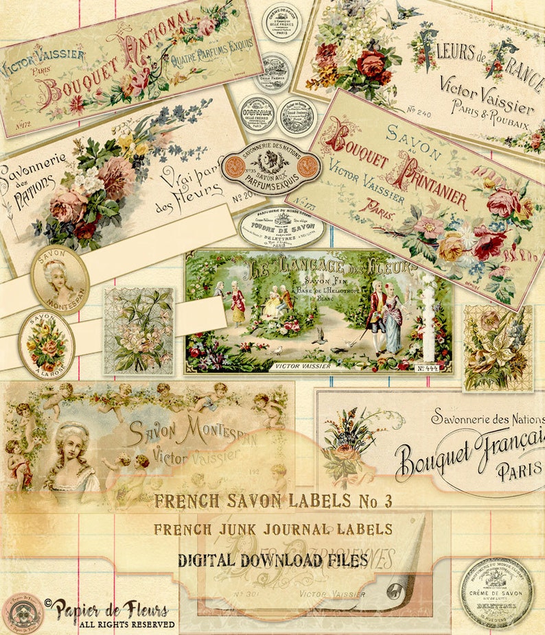 French Floral Savon Labels: Victorian Ephemera (digital Files) - Etsy