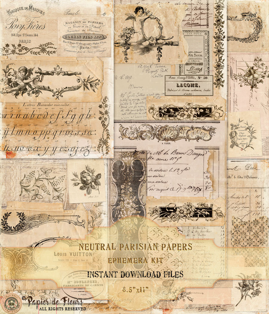 Neutral Parisian Papers, French Receipt Papers, French Ornamental Junk ...
