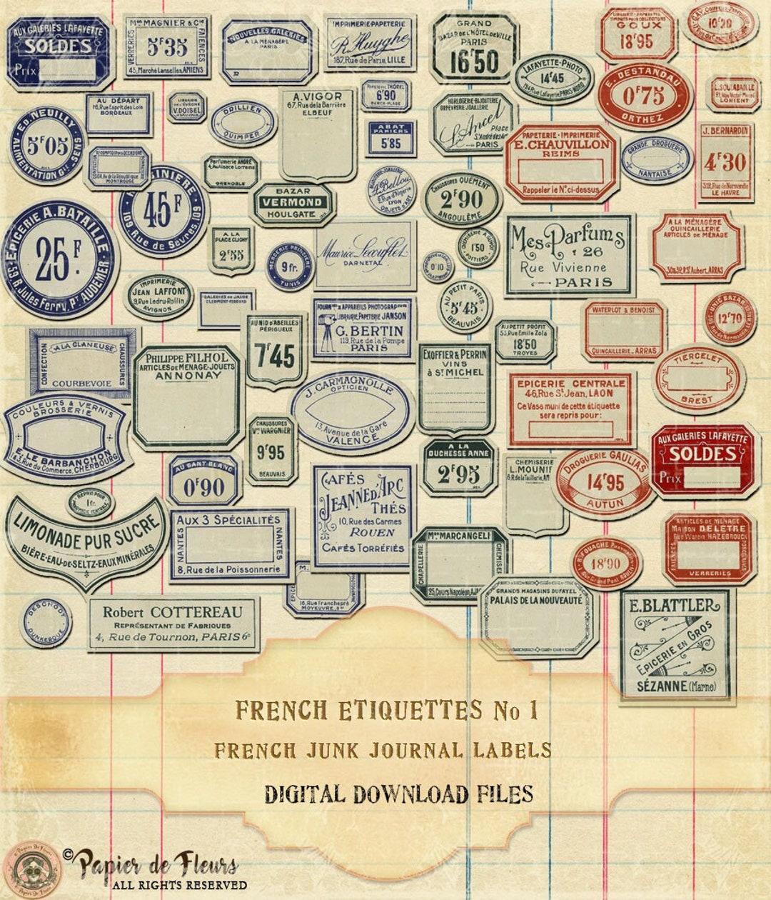 French Etiquettes, French Blue & Red Signs, Vintage French Labels, Junk ...
