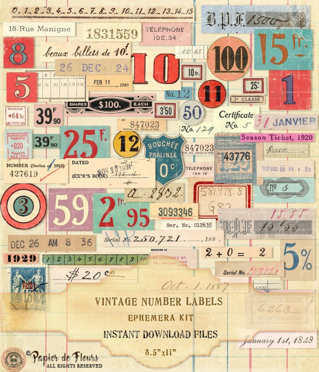 Vintage Number Ephemera Labels, Collage Sheet (digital Download) - Etsy