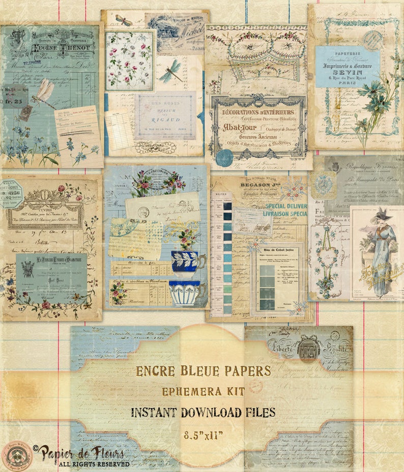 French Blue Papers Vintage Collection, Encre Bleue Papier, French Blue ...
