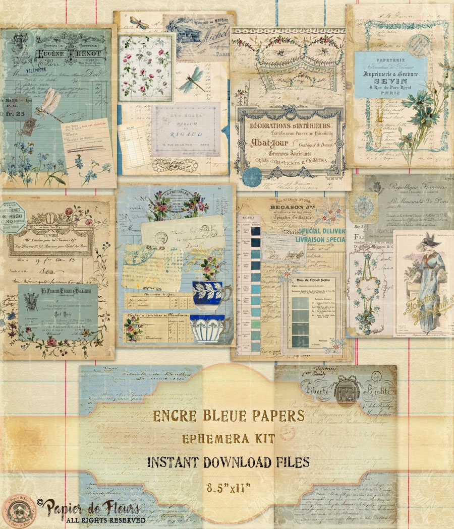 French Blue Papers Vintage Collection, Encre Bleue Papier, French Blue ...