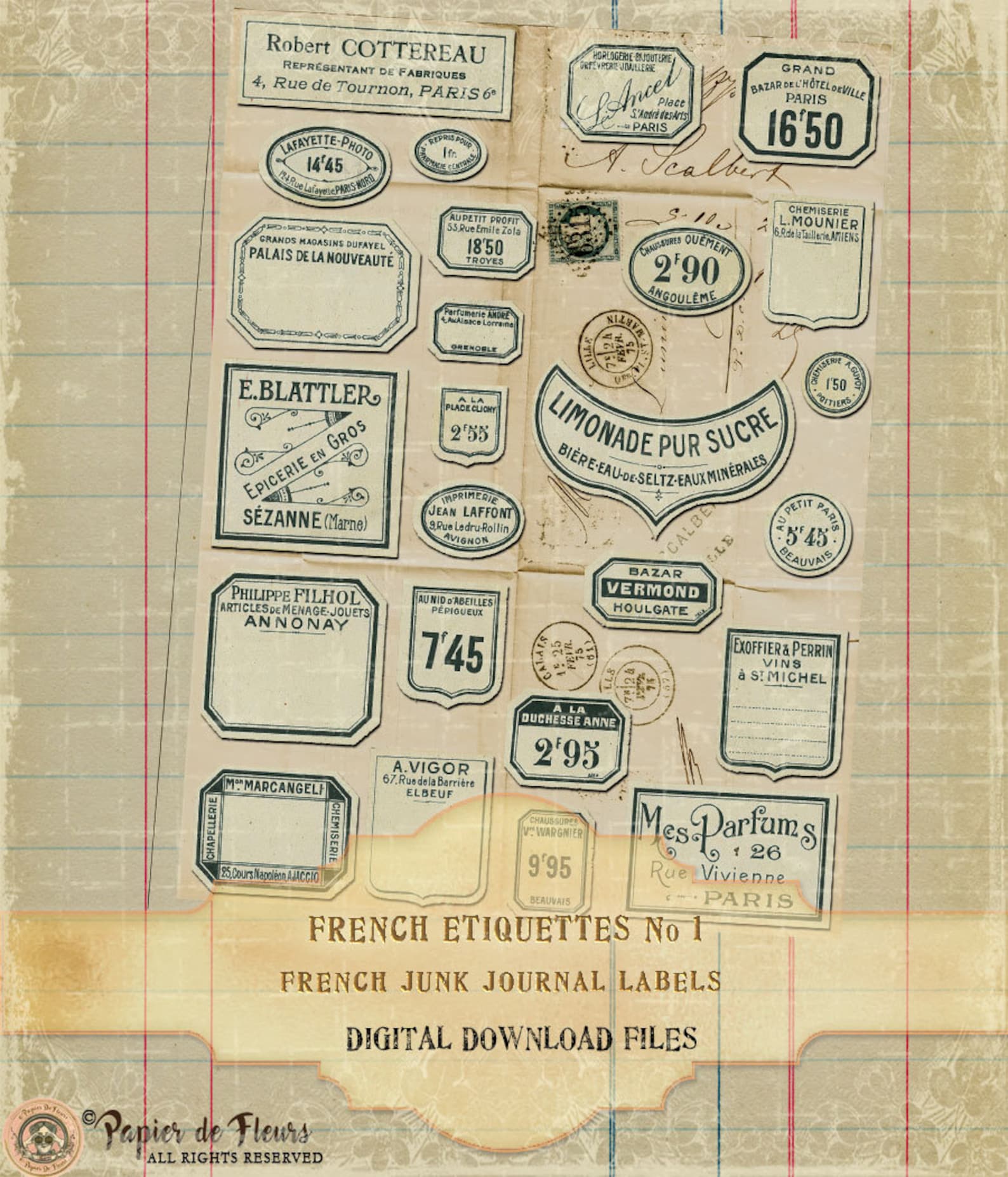 French Etiquettes, French Blue & Red Signs, Vintage French Labels, Junk ...