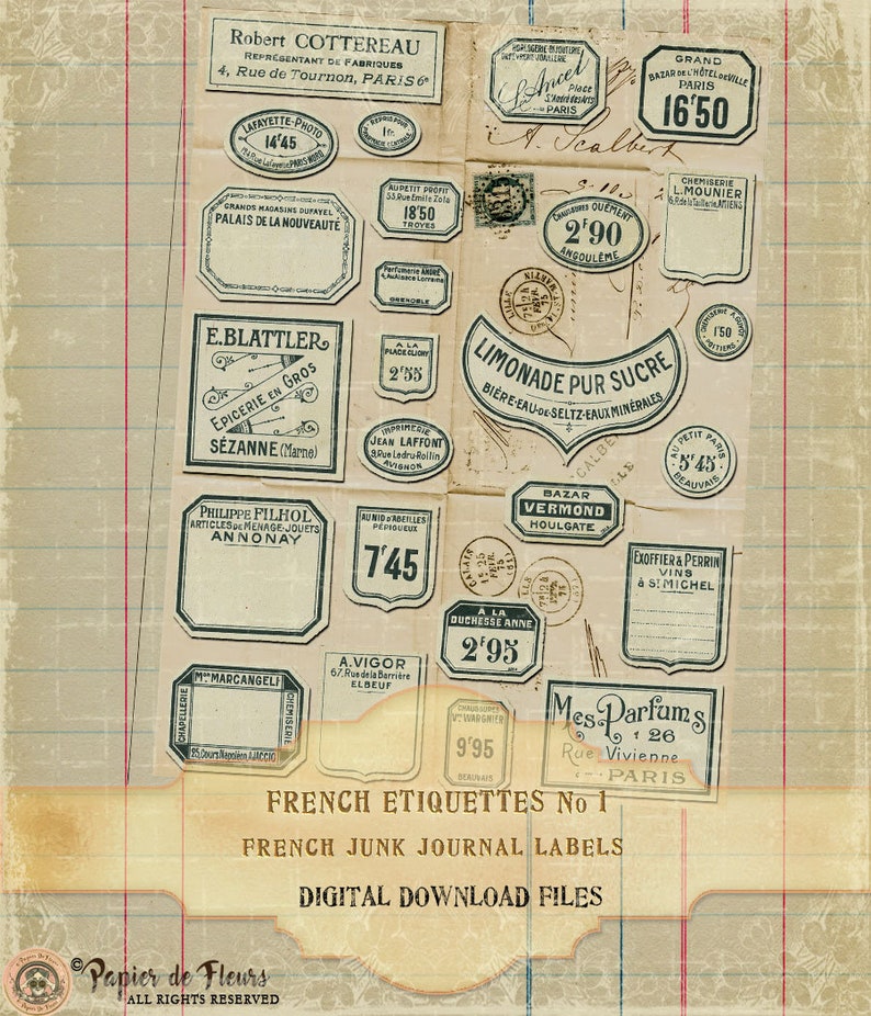 French Etiquettes, French Blue & Red Signs, Vintage French Labels, Junk ...