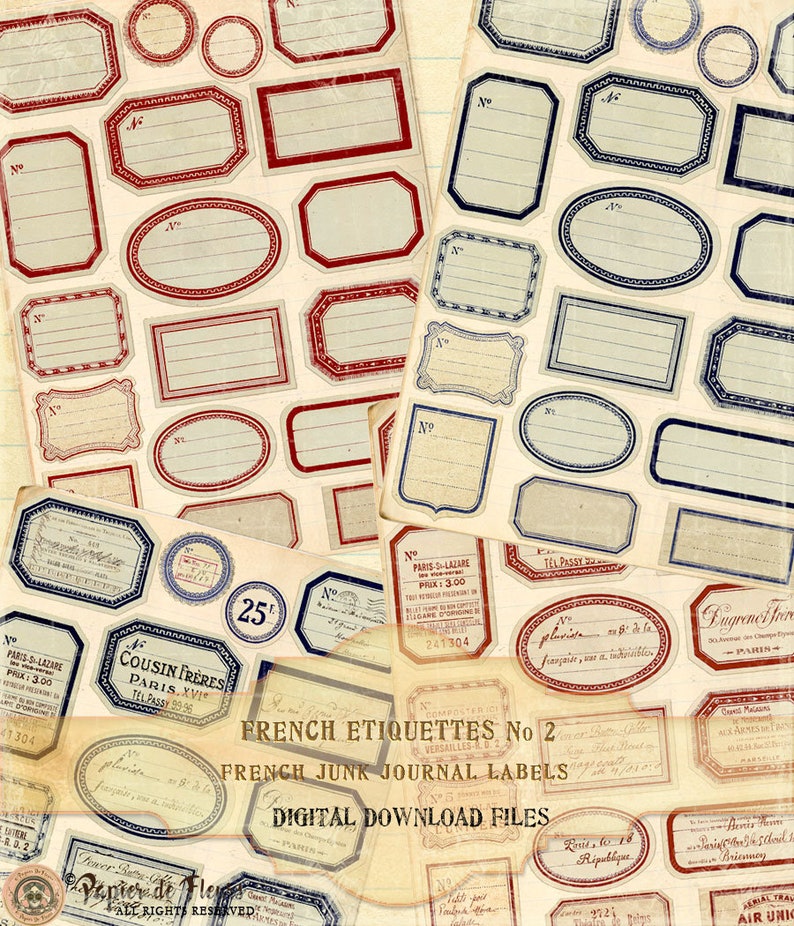 French Etiquettes, French Blue & Red Signs No 2, Vintage French Labels ...